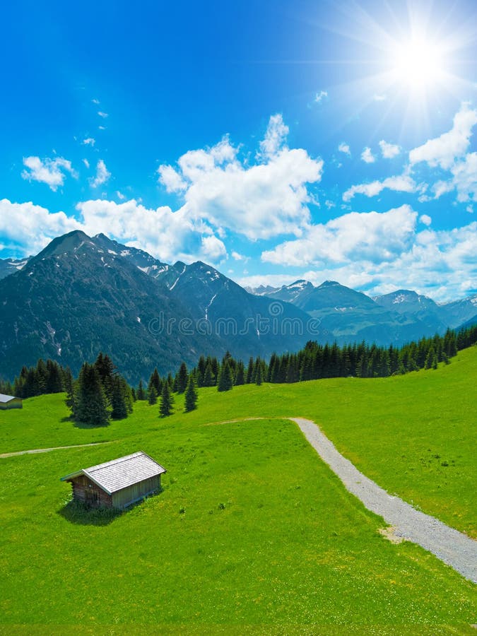 Hut and alpine landscape stock image. Image of fresh - 40080689