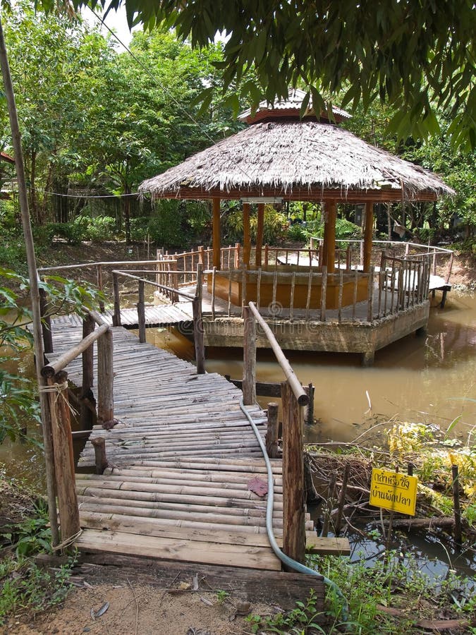 Hut and bamboo bridge stock image. Image of grunge, architecture - 16287859