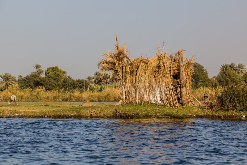 Hut at the Banks of the River Nile, Egy Stock Image - Image of ...