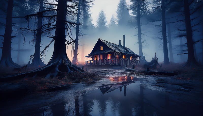 Hut in a dark forest stock illustration. Illustration of sunlight ...