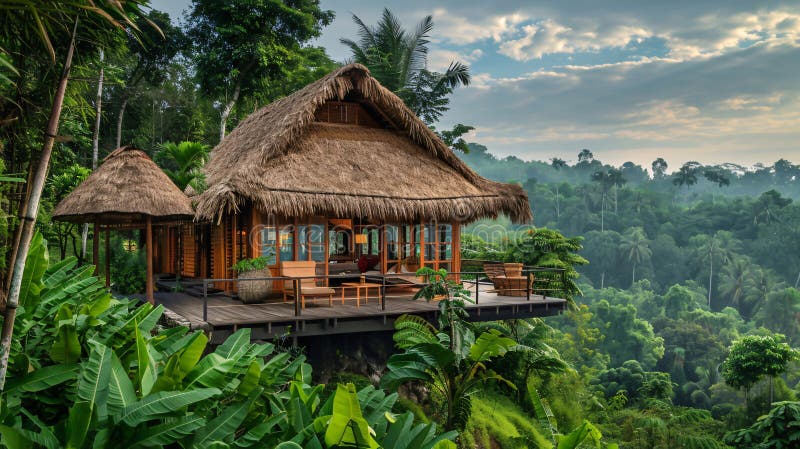 Hut Perched on Tree in Jungle. Generative by AI Stock Illustration ...