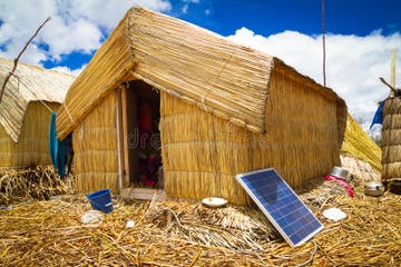 Hut with Solar Panels, Regenerative Energy System Stock Image - Image ...