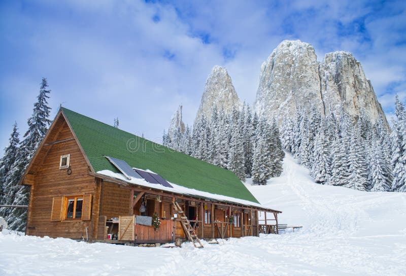 Hut in winter mountain stock photo. Image of hasmas, trail - 79358032
