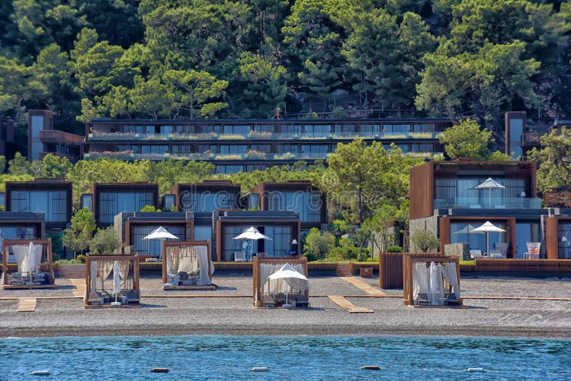 Huts at the Beach of Luxury Hotel Editorial Image - Image of gazebo ...