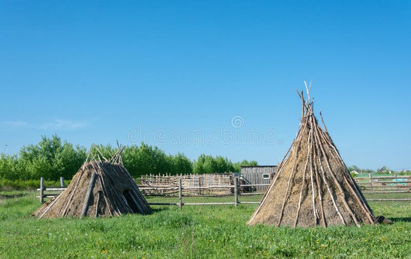 Huts made of twigs. stock photo. Image of path, wood - 17871612