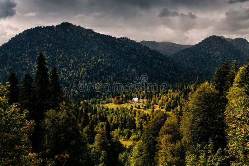 Huts in the Mountain Forest Stock Image - Image of light, hurtles: 63432911