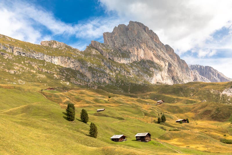 Huts on Seceda Mountain, South Tyrol Stock Photo - Image of ulrich ...