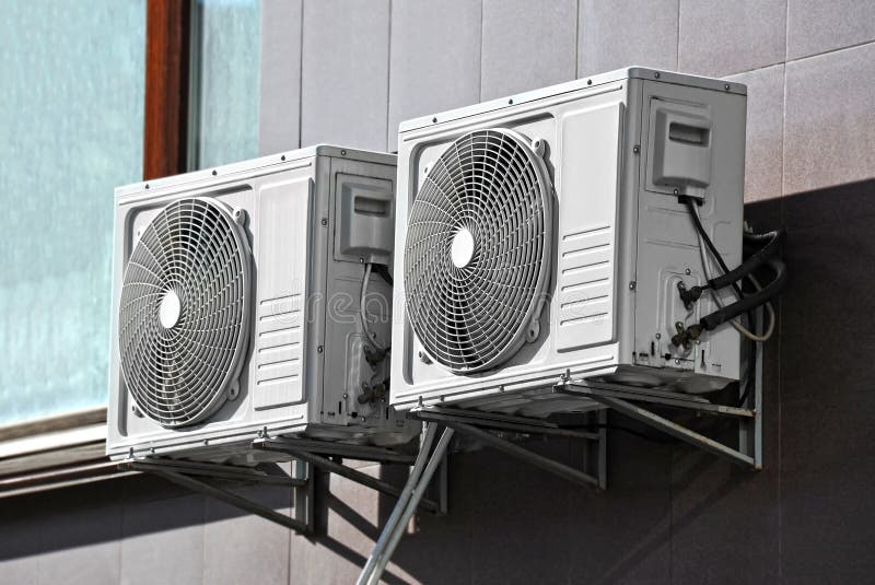 Air Conditioner System on Wall Stock Image - Image of pipes, outside ...