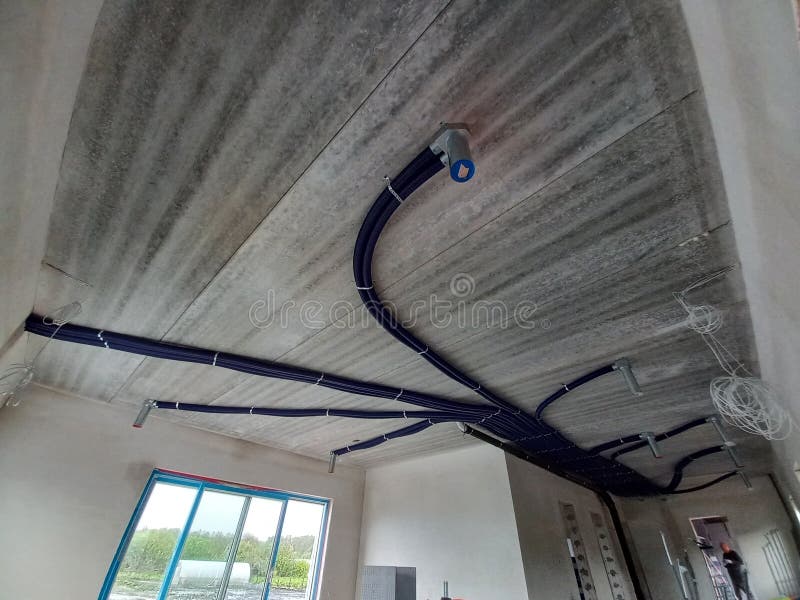 HVAC System Installation with Blue Ducts Stock Photo - Image of ...