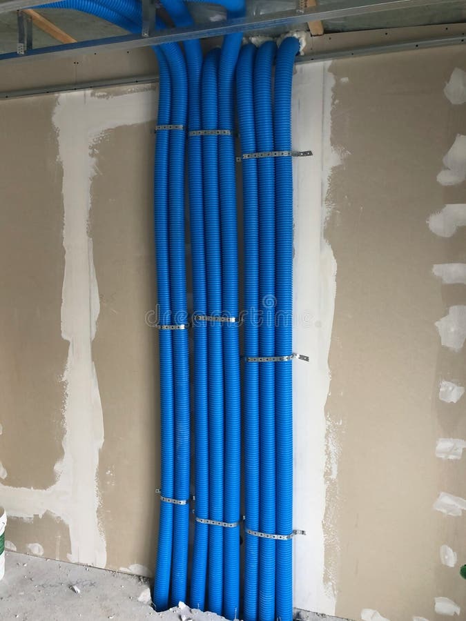 HVAC System Installation with Blue Ducts Stock Photo - Image of ...
