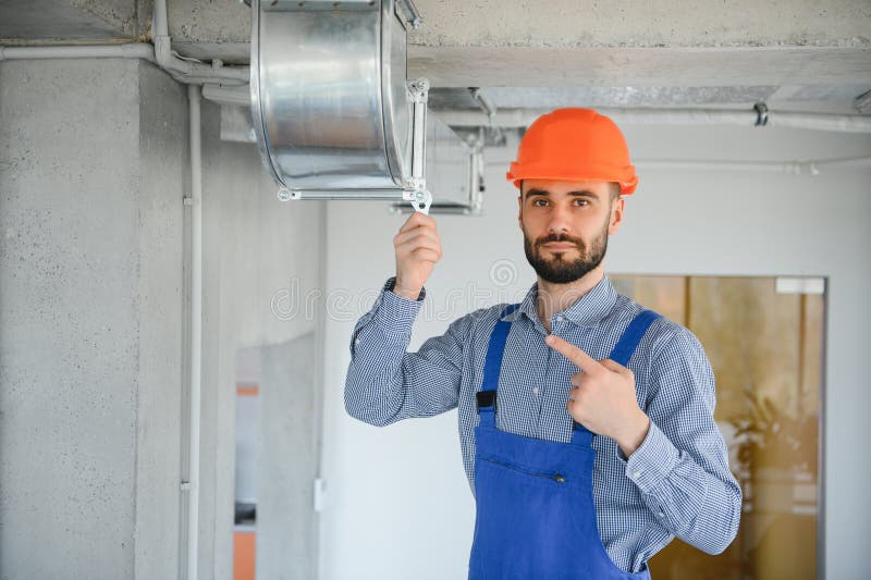 Hvac Worker Install Ducted Pipe System for Ventilation and Air ...