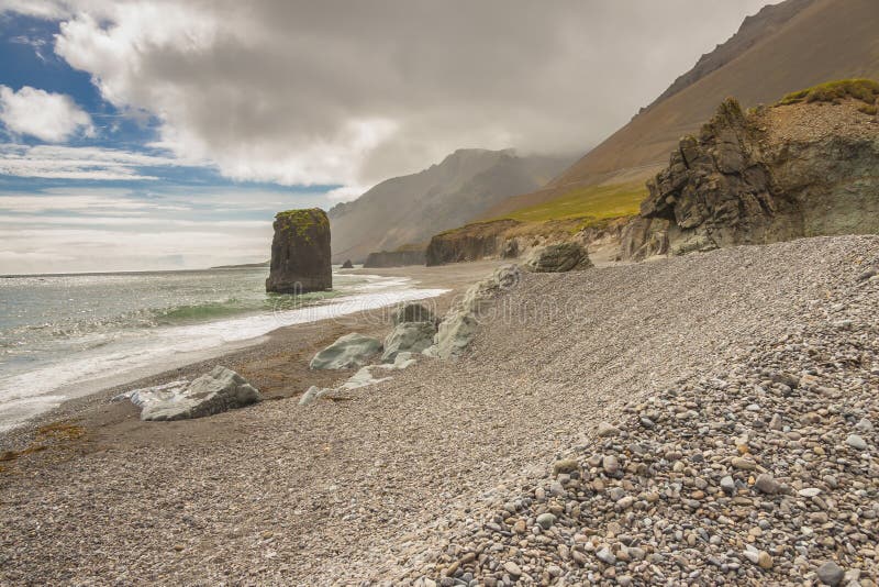 Hvalnes Icelandic Rocky Coastline. Stock Image - Image of green ...
