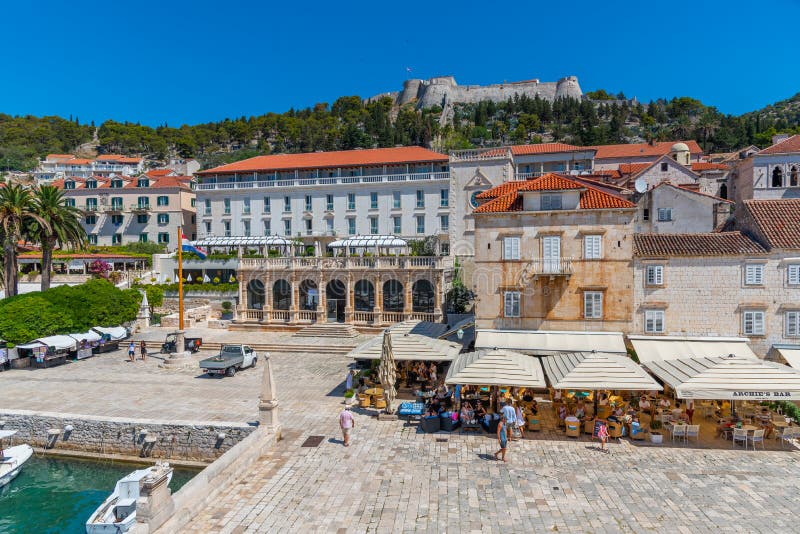 Hvar, Croatia, July 29, 2020: People are Strolling at Waterfront ...