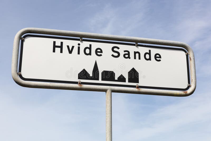 Hvide Sande city road sign stock photo. Image of denmark - 97401350