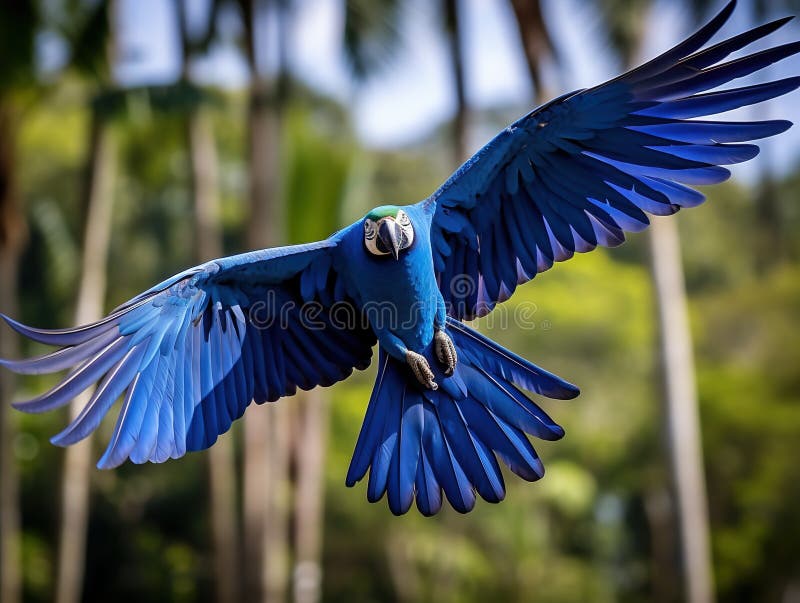 Hyacinth Macaw in flight stock illustration. Illustration of exotic ...