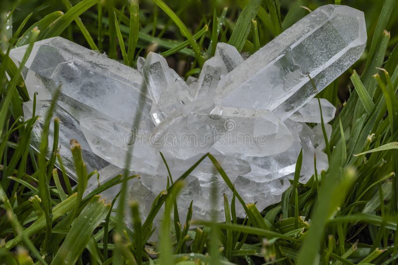 Hyaline Quartz Mineral Sample in the Grass Stock Photo - Image of ...