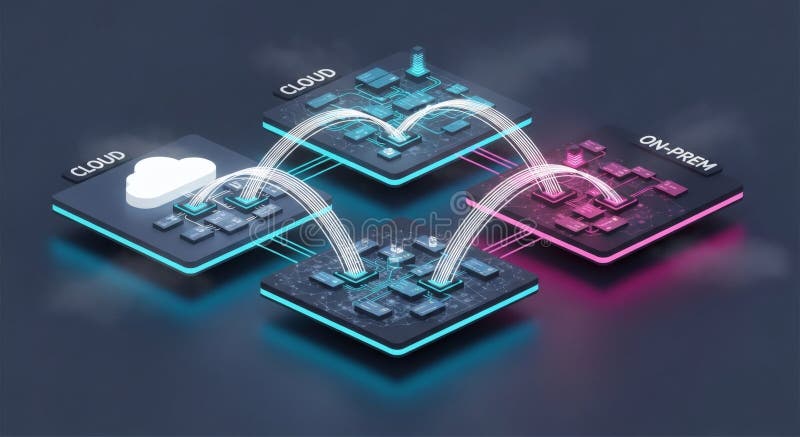 Hybrid Cloud Computing: Seamless Data Transfer between Cloud and on-Premise Stock Illustration ...