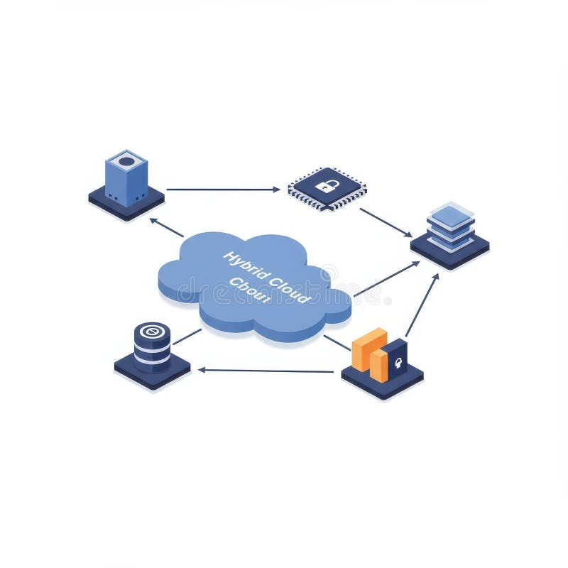 Hybrid Cloud Network Architecture with Nodes and Connections Stock Illustration - Illustration ...