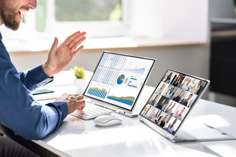 Hybrid Conference: Virtual Work Stock Image - Image of collaboration ...