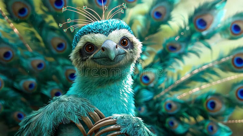 Hybrid Creature that Combines Features of a Peacock and a Sloth Stock ...