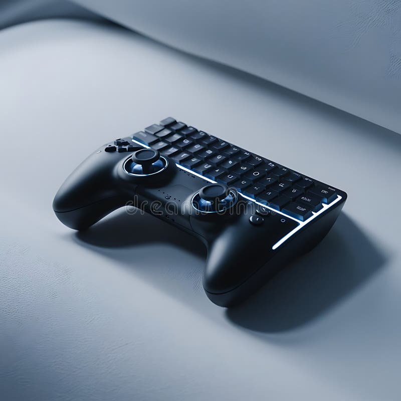 A Hybrid Device Combining a Gaming Controller and a Keyboard Rests on a ...