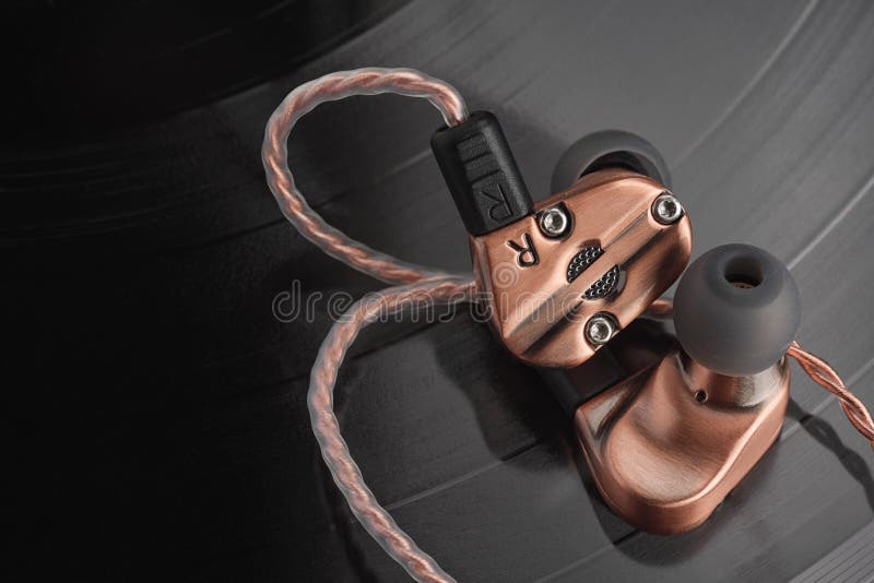 Hybrid Ear-buds on the LP Vinyl Record Stock Image - Image of black ...