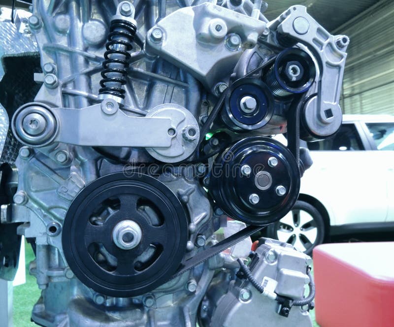 Hybrid Engine in Section in Front of the White Car Stock Image - Image ...