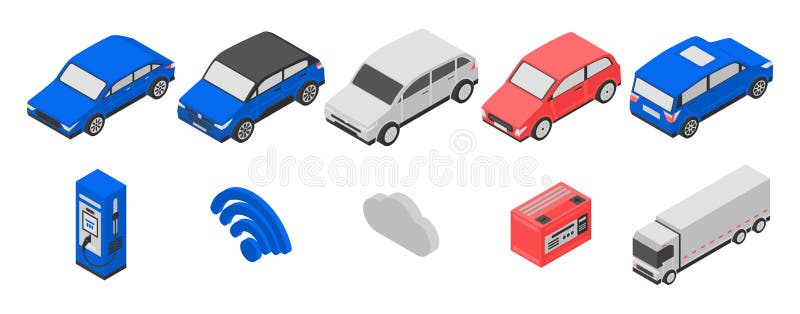 Hybrid Icons Set, Isometric Style Stock Vector - Illustration of smart ...