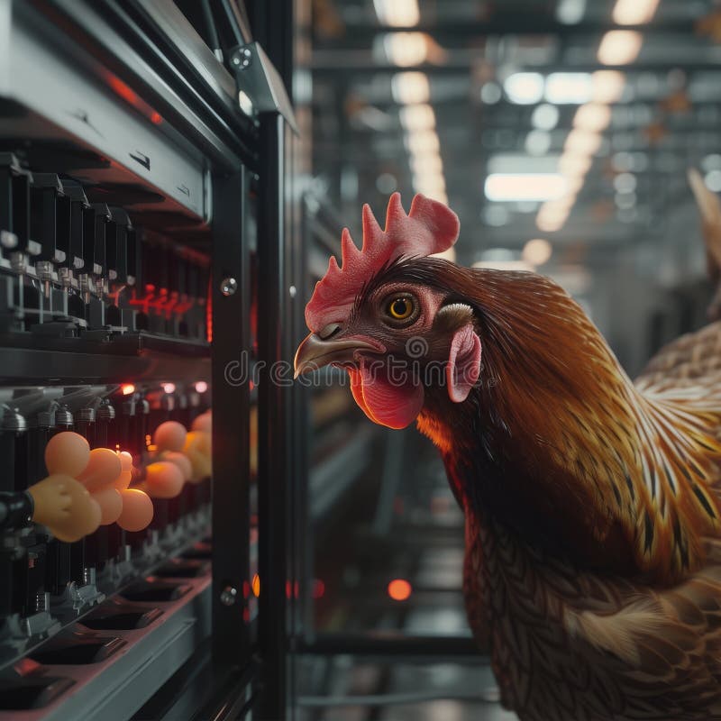A Hybrid Image of a Chicken Roboticized in a Hightech Farm House ...