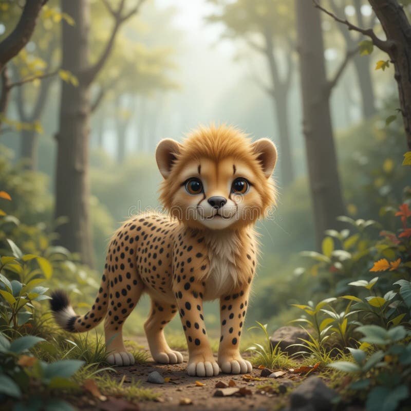 Cute Hybrid of Lion and Cheetah Standing in Forest Ai Generated Stock ...