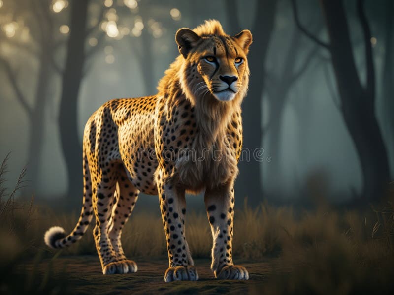 Hybrid Lion Cheetah Standing in Forest, AI Generative Stock Photo ...