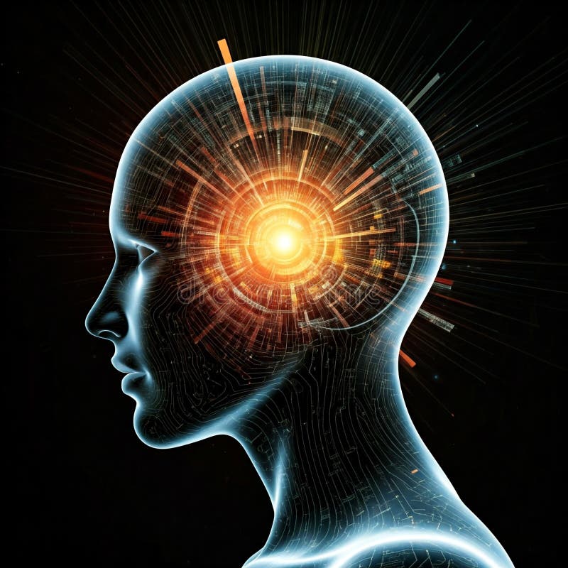 Hybrid Mind: a Human Profile Merges with a Digital Aura, Creating a ...