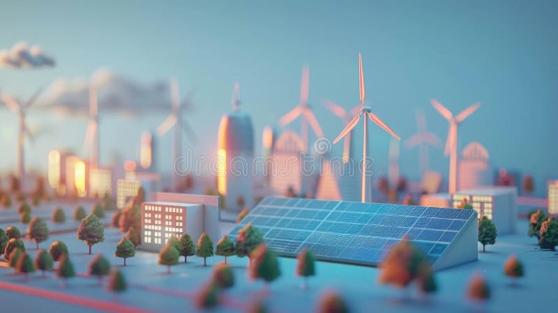 Hybrid Power Plant System with Solar Cells and Wind Turbines Stock ...