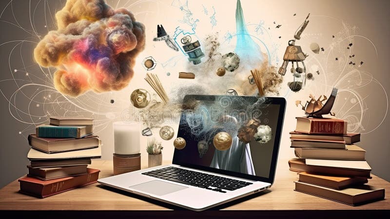 Hybrid and remote learning stock photo. Image of stack - 303212632