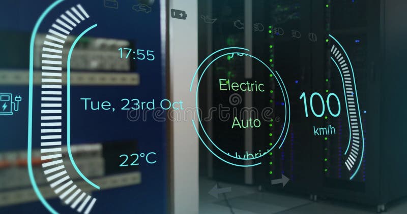Hybrid Vehicle Interface Screen Over Dark Computer Server Room Stock ...