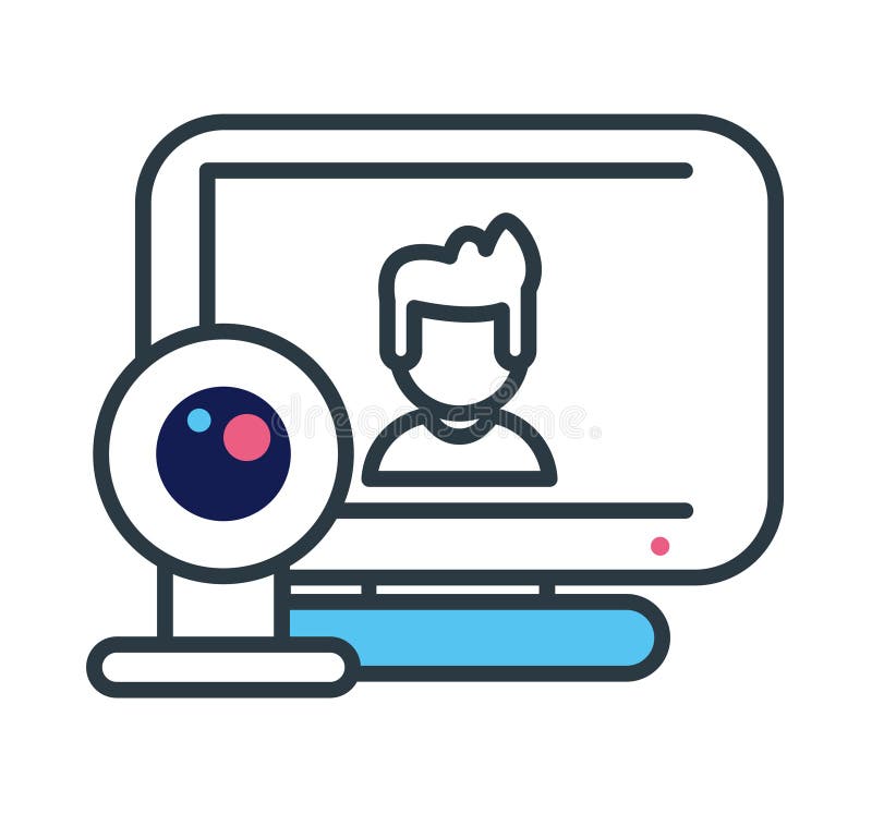 Hybrid Work by Computer with Webcam Stock Vector - Illustration of ...