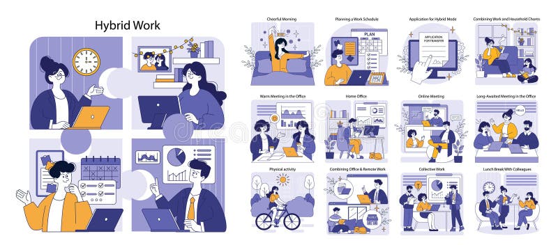 Hybrid Work. Flat Vector Illustration Stock Vector - Illustration of ...