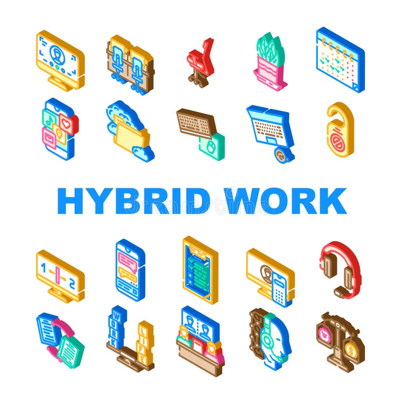Hybrid Work Model Remote Icons Set Vector Stock Vector - Illustration ...