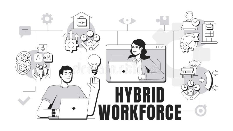 Hybrid Workforce Banner Conceptual Illustration Stock Illustration ...