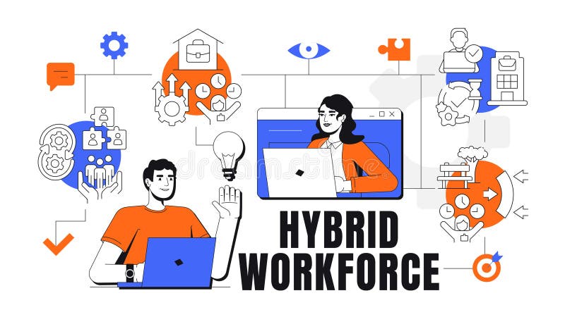 Hybrid Workforce Concept Illustration Stock Vector - Illustration of ...