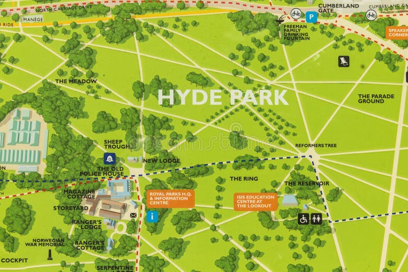 Hyde Park. London, UK map. editorial stock image. Image of park - 125676189