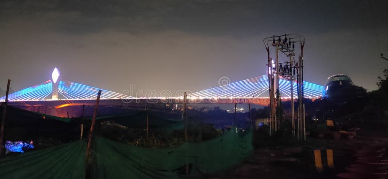 Hyderabad cable bridge editorial stock photo. Image of streetlight ...