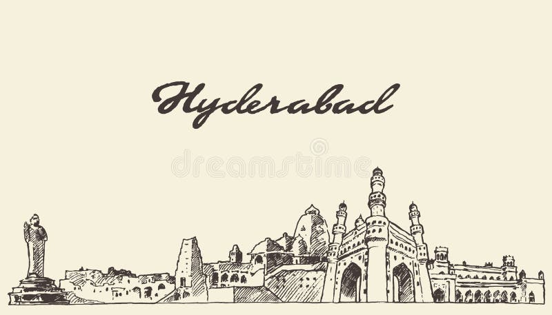 Outline Hyderabad Skyline with Blue Landmarks. Stock Vector ...