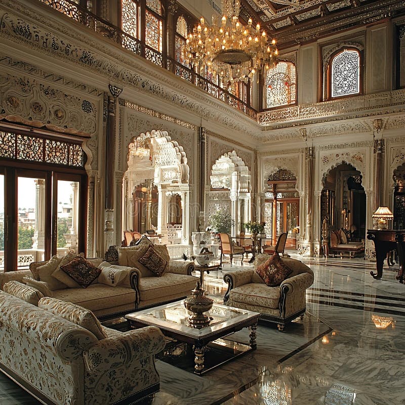 Hyderabadi Opulence an Indian Interior House Stock Illustration ...