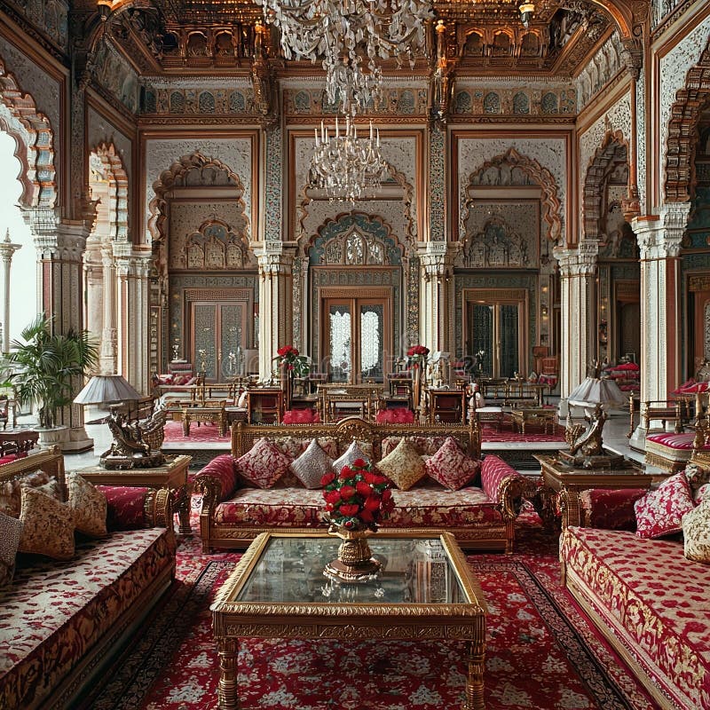 Hyderabadi Opulence an Indian Interior House Stock Illustration ...