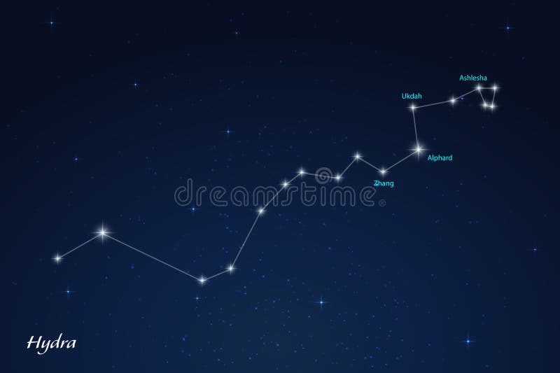 Hydra Constellation with Star Names in Night Sky Stock Illustration - Illustration of draw ...
