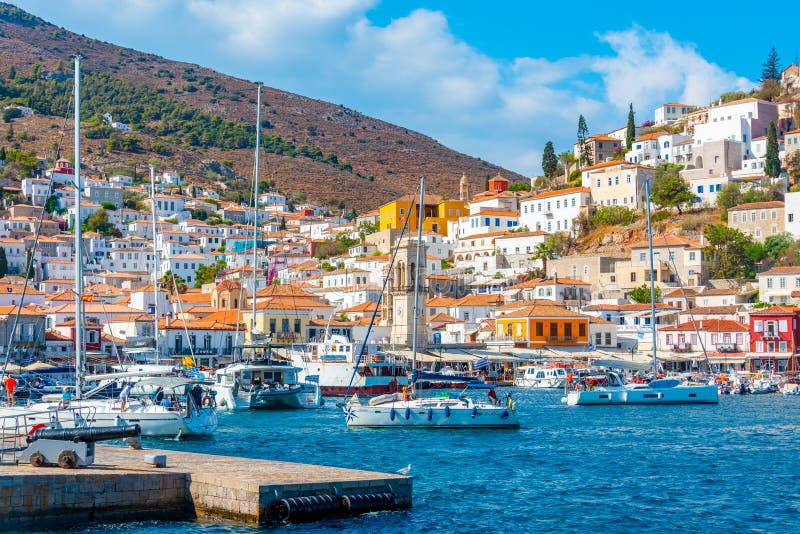 Hydra, Greece, September 5, 2022: View of Port of Hydra in Greec ...