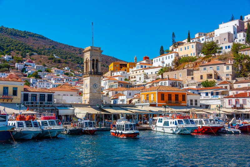 Hydra, Greece, September 5, 2022: View of Port of Hydra in Greec ...