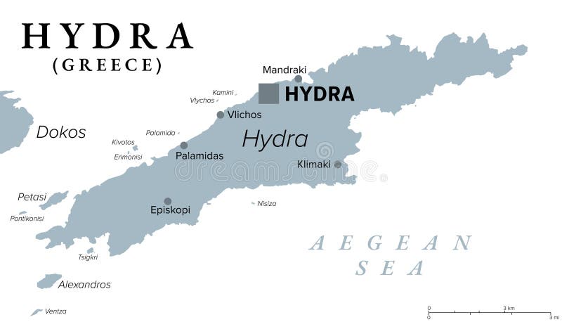 Hydra, Ydra or Also Idra, a Greek Island, Gray Political Map Stock ...