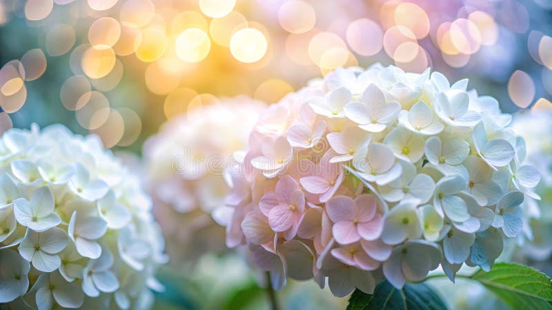 Hydrangea Bloom Soft Focus, Bokeh Lights, Pastel Tones Stock ...